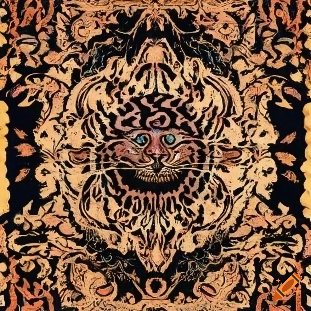 Detailed engraving of a tiger, sun and butterfly on Craiyon