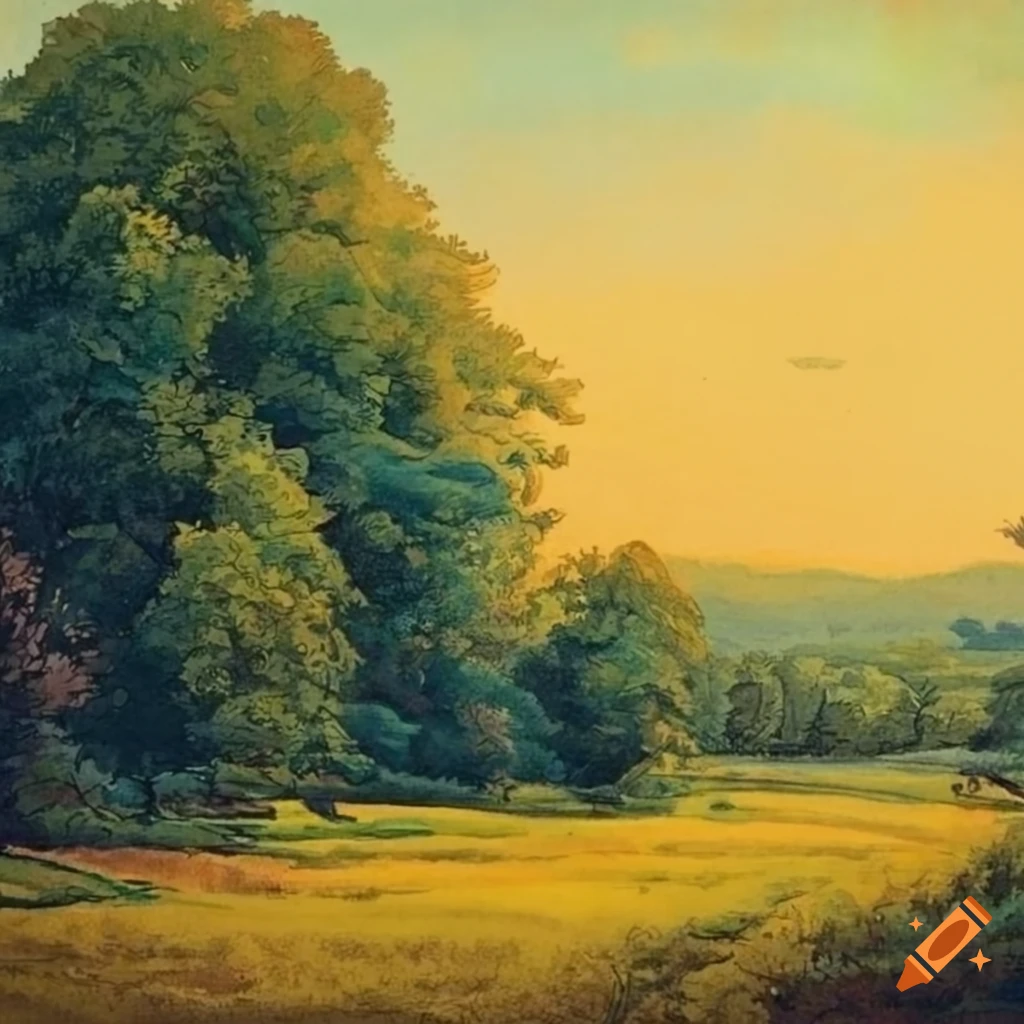 Open field with a 1700s setting on Craiyon