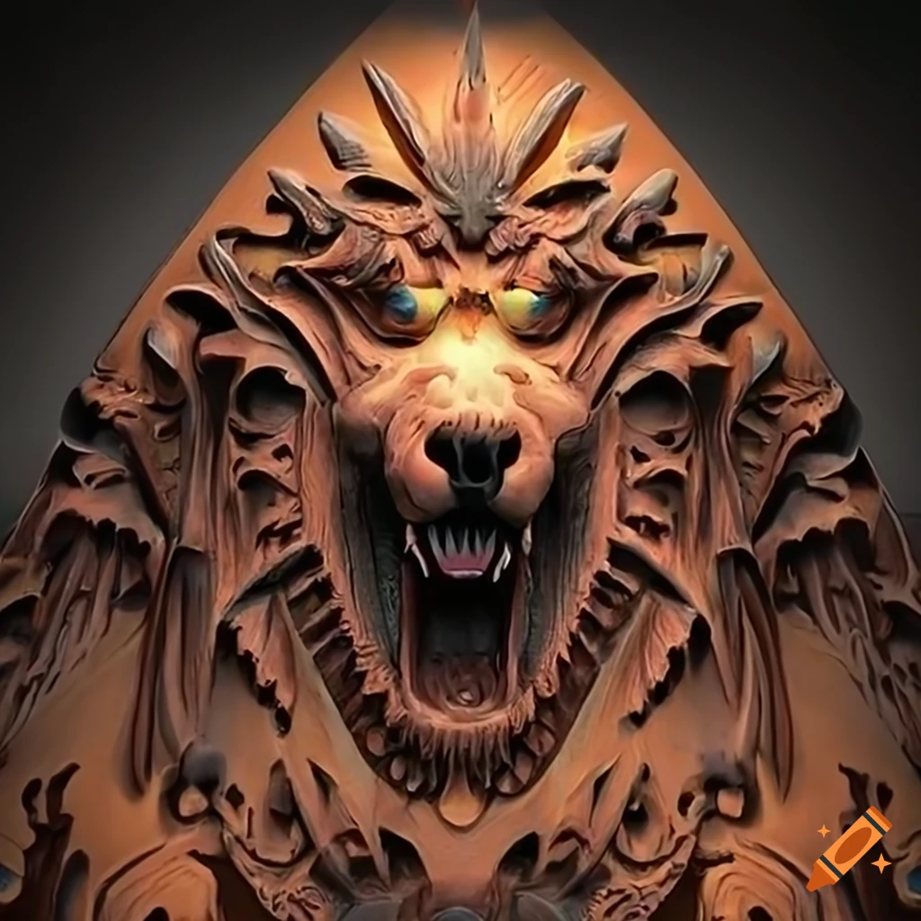 Detailed moth werewolf carving