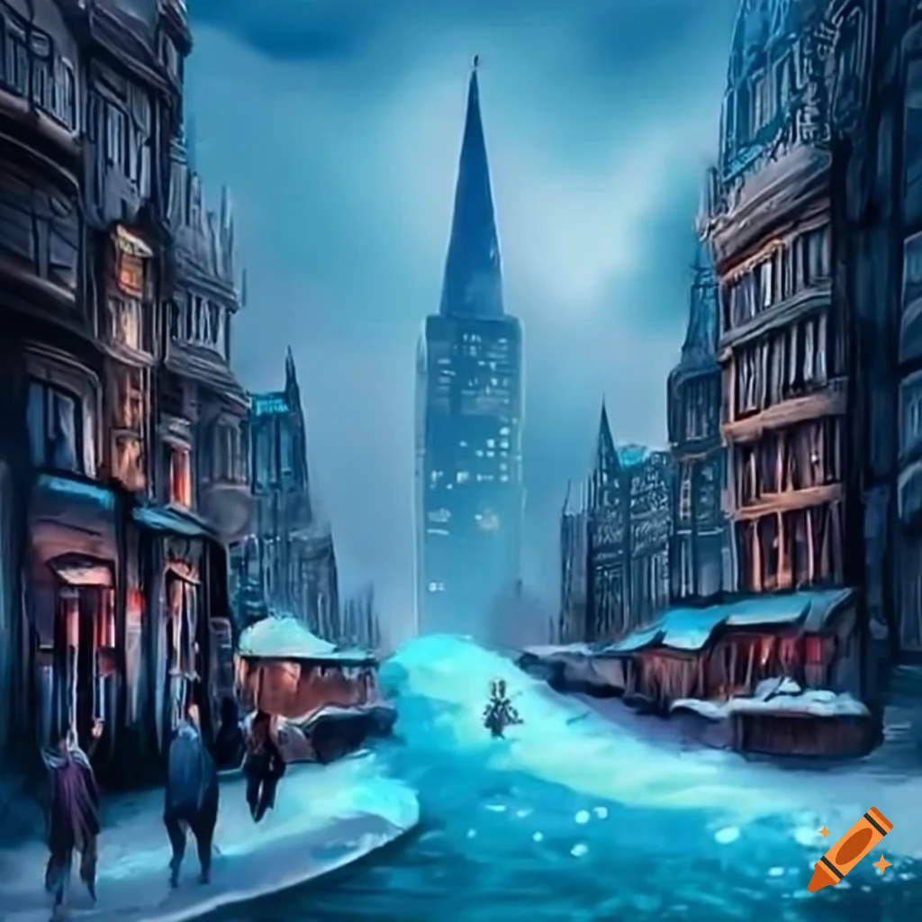 Minimalist frozen cityscape