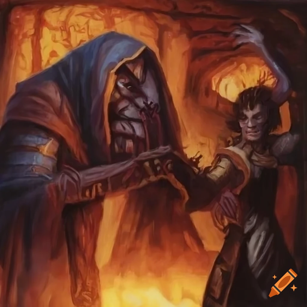 Mtg artwork of two wizards battling in a dungeon