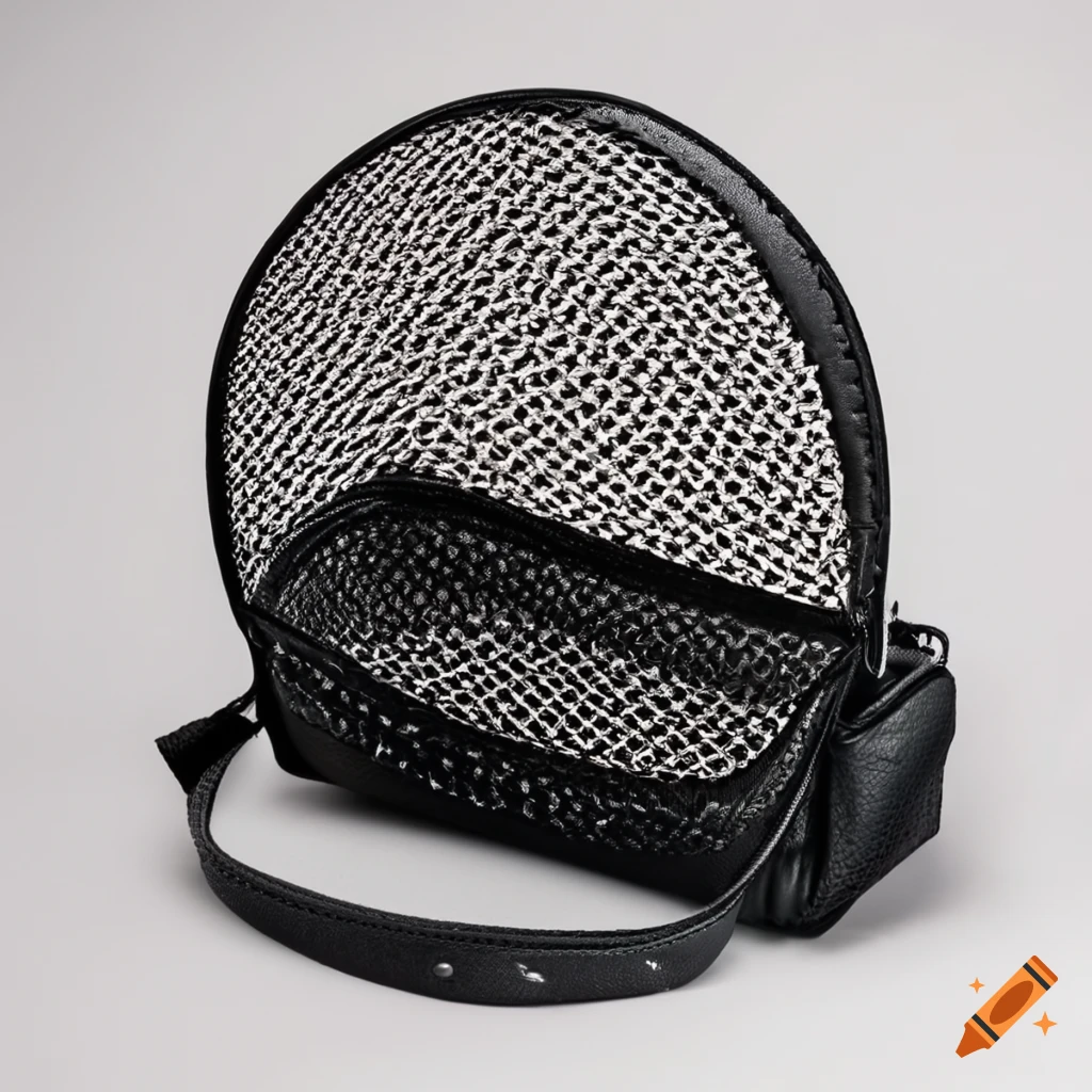 Moon-shaped mesh and leather fashion bag on Craiyon