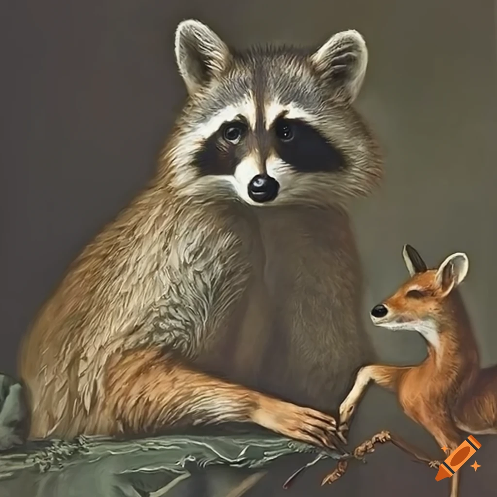 Painting of a raccoon, fox and deer escaping on Craiyon