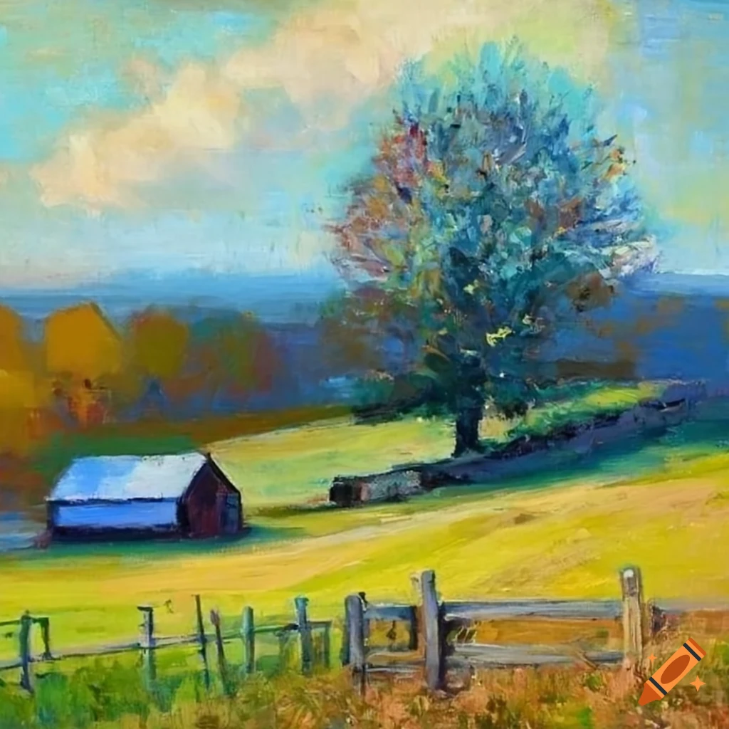 Impressionist painting of an autumn farmhouse scene on Craiyon