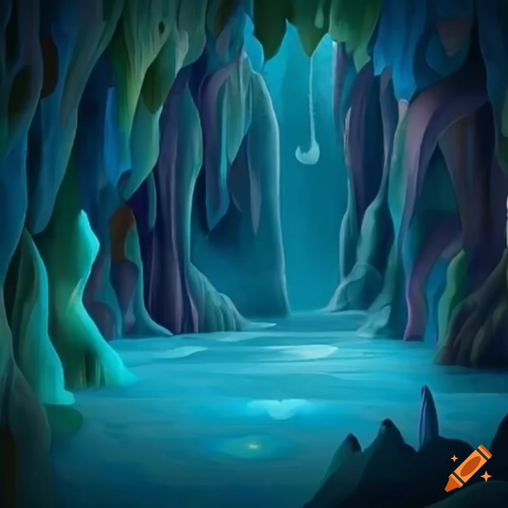 Charming and whimsical cave background for children's storybook on Craiyon