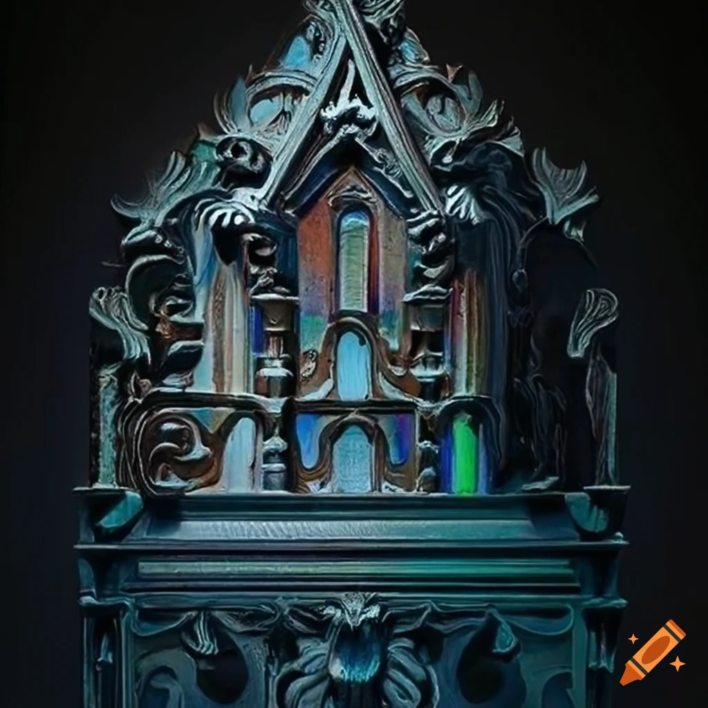 Variegated metal architectural stave carving on Craiyon