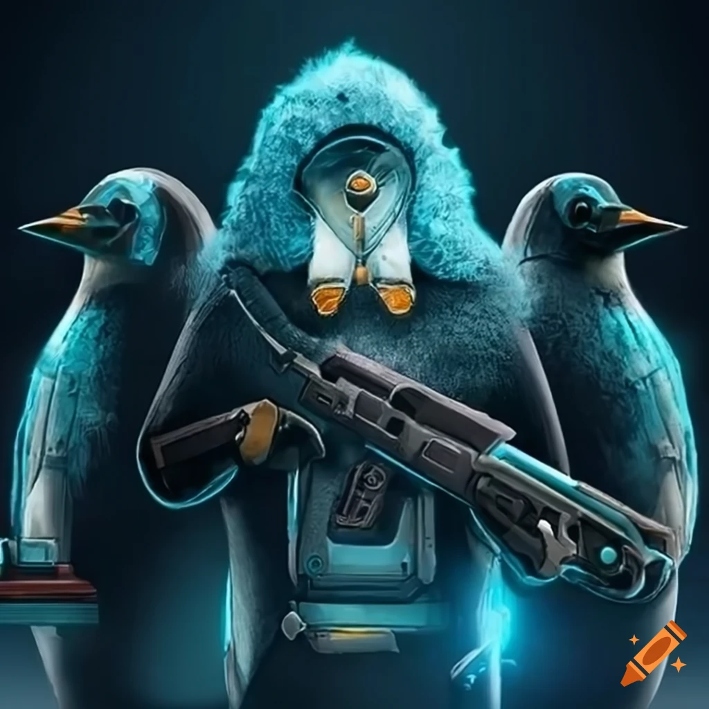 Sci-fi penguin squad in time travel gear on Craiyon