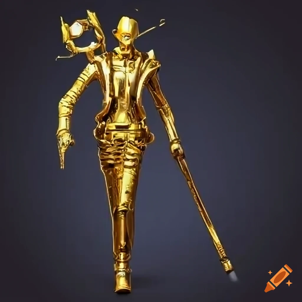 Cyberpunk sculpture of a golden man with a scepter on Craiyon