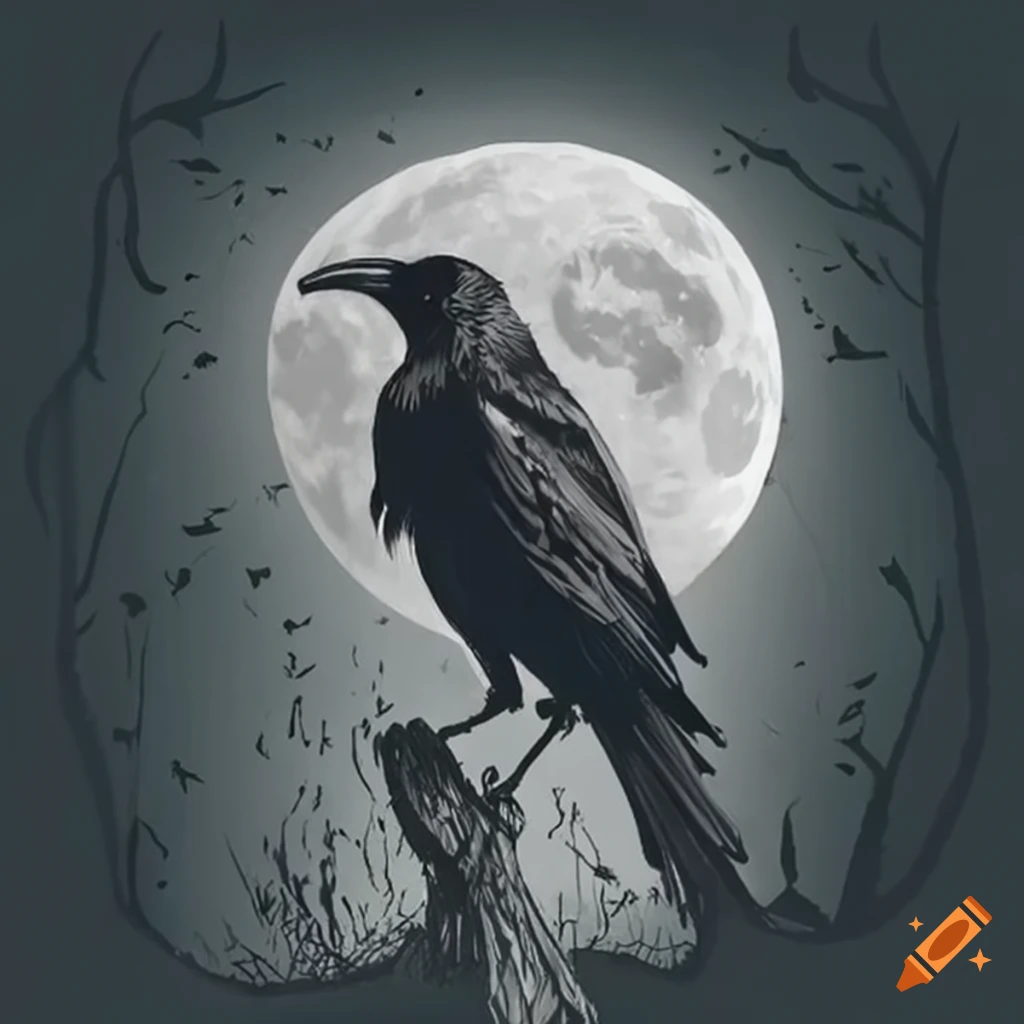 Nighttime image with crows under the moonlight on Craiyon