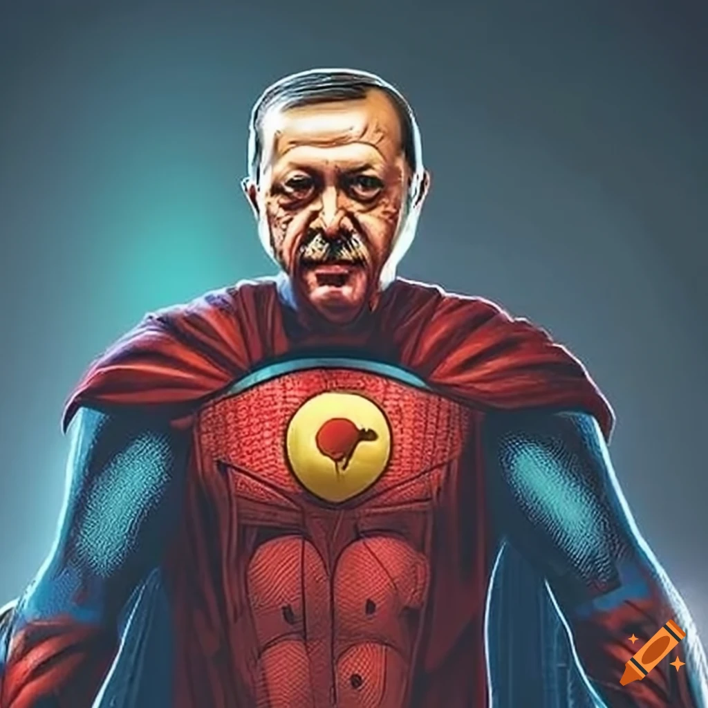 Cartoon image of Erdogan as a superhero on Craiyon