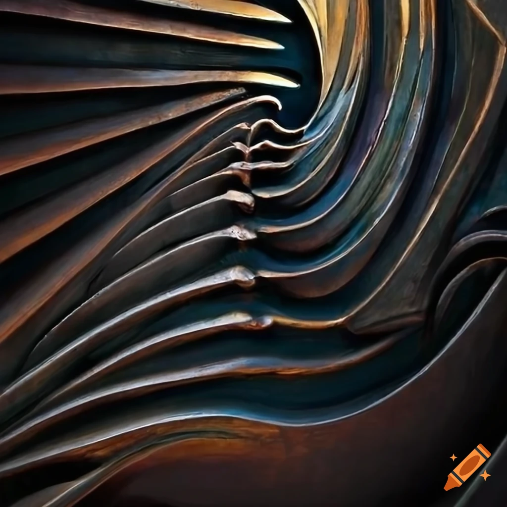 Detailed metalwork carving with variegated motif on Craiyon