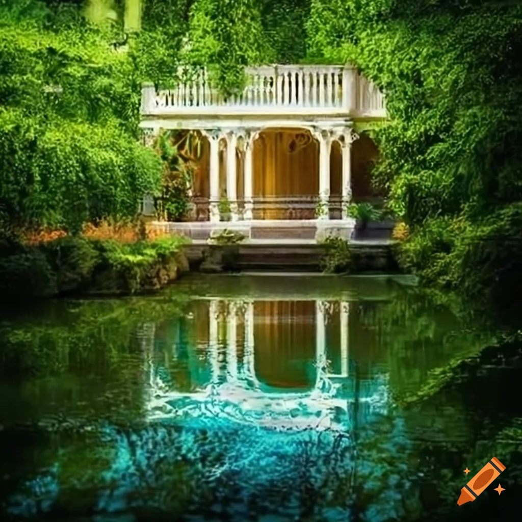 Timber neo-tudor amphitheatre in a woodland on Craiyon