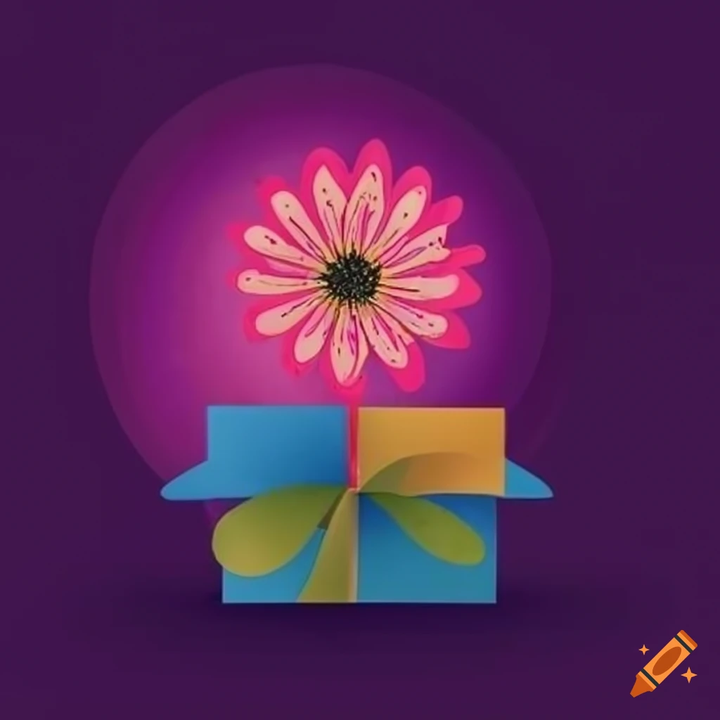 Flower growing out of a box with outline