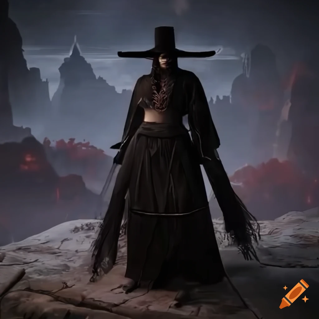 Dark souls inspired witch wielding katanas on Craiyon