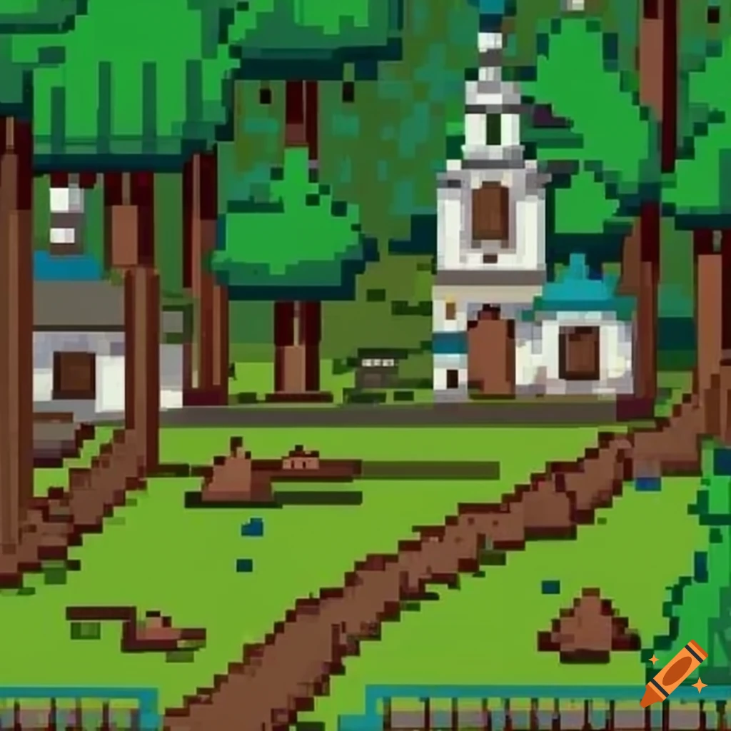 Pixel art of an orthodox church in a game on Craiyon