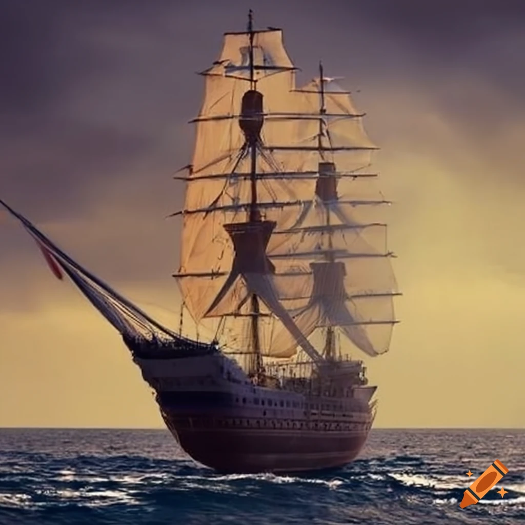 Sailing ship with full sails on Craiyon