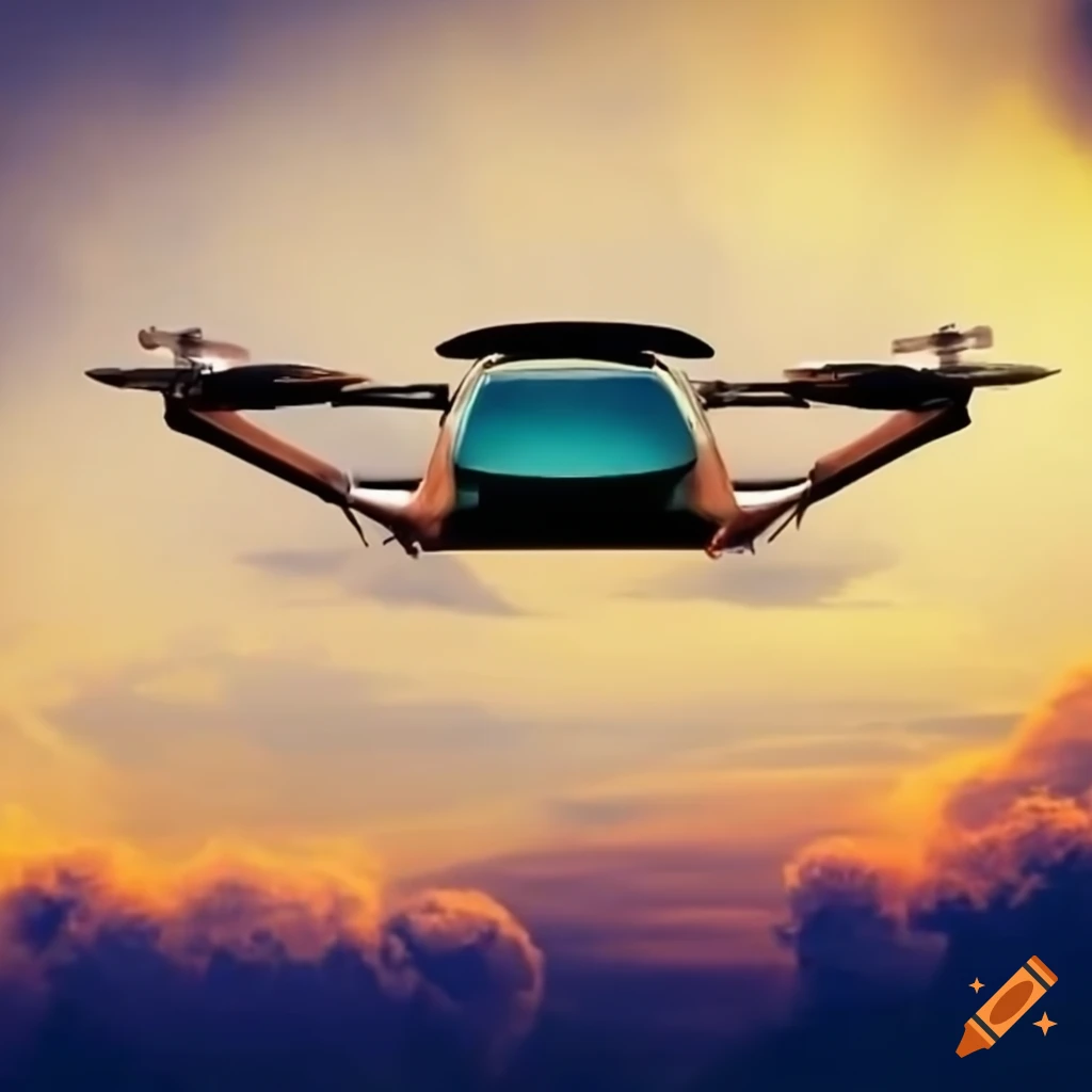 Futuristic flying car in the sky on Craiyon