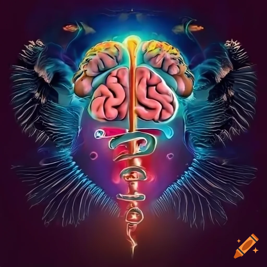 Artwork depicting the human brain and symbolism of healing and ...