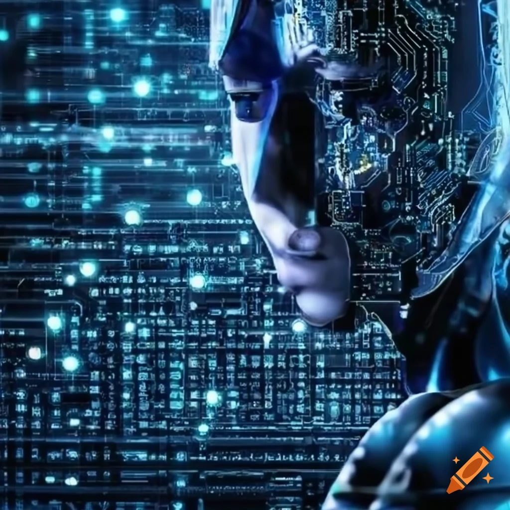 Artificial intelligence in the center of a computer network on Craiyon