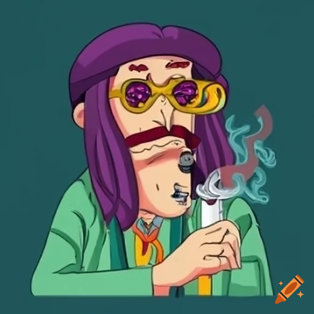 Cartoon hippie man smoking