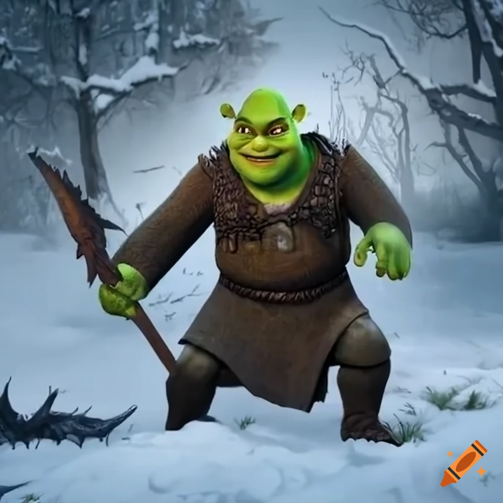 Fantasy illustration of Viking ogres hunting dragons in the snow on Craiyon