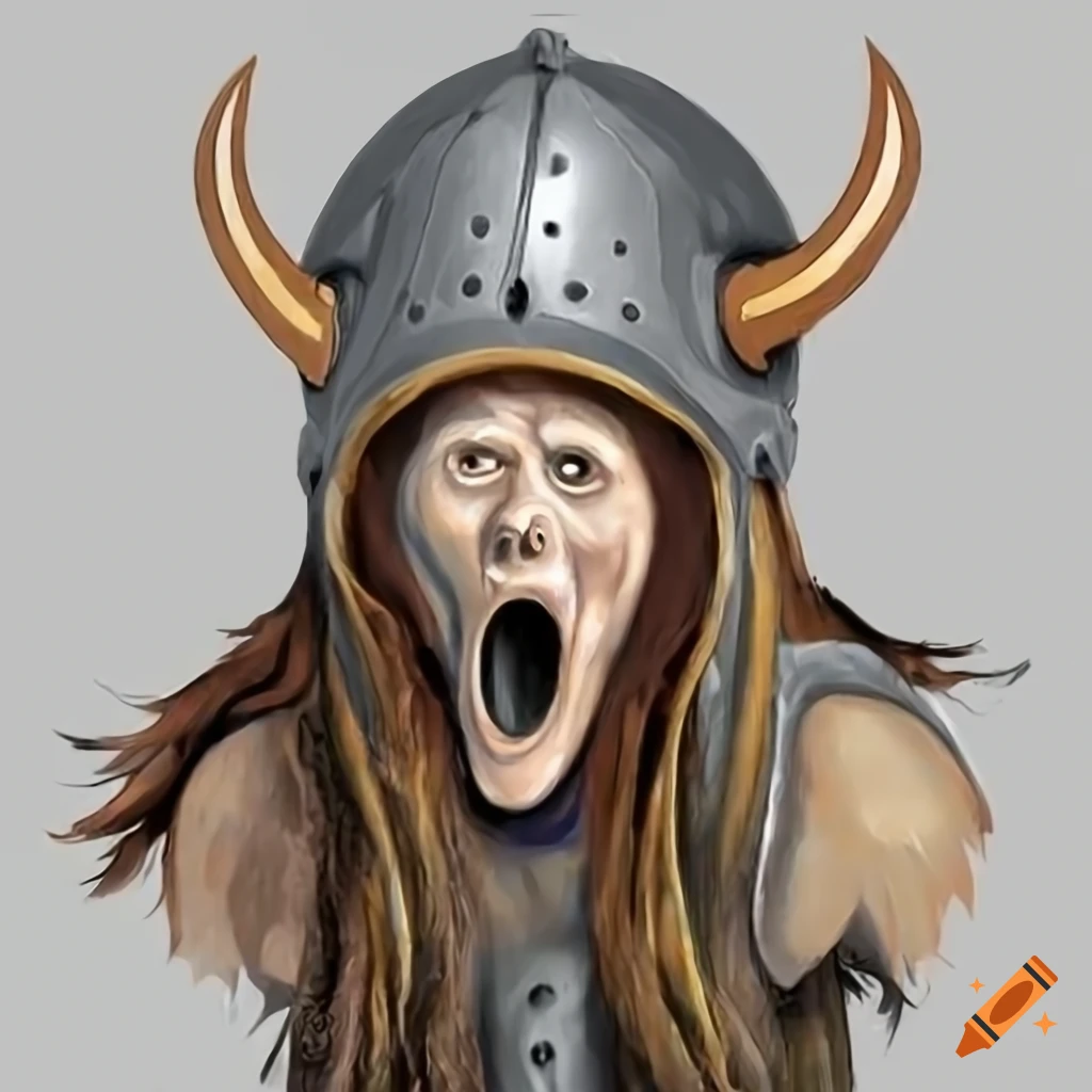 Full body PNG of The Scream by Munch as a viking on Craiyon