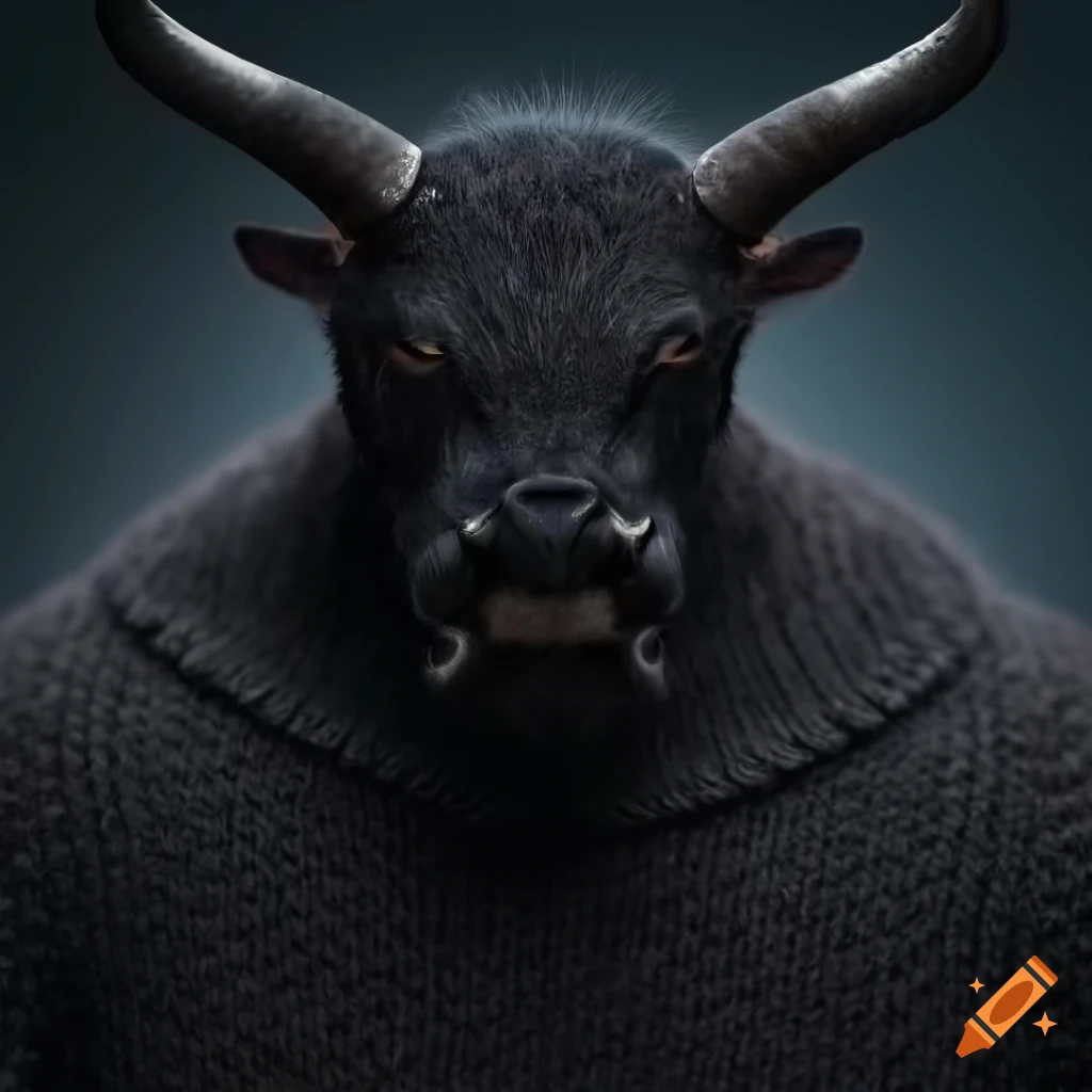 Black minotaur wearing a turtleneck sweater on Craiyon