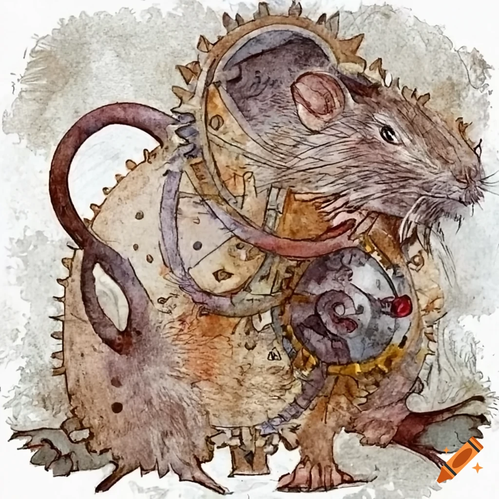 Steampunk-inspired artwork of a clockwork rat on Craiyon