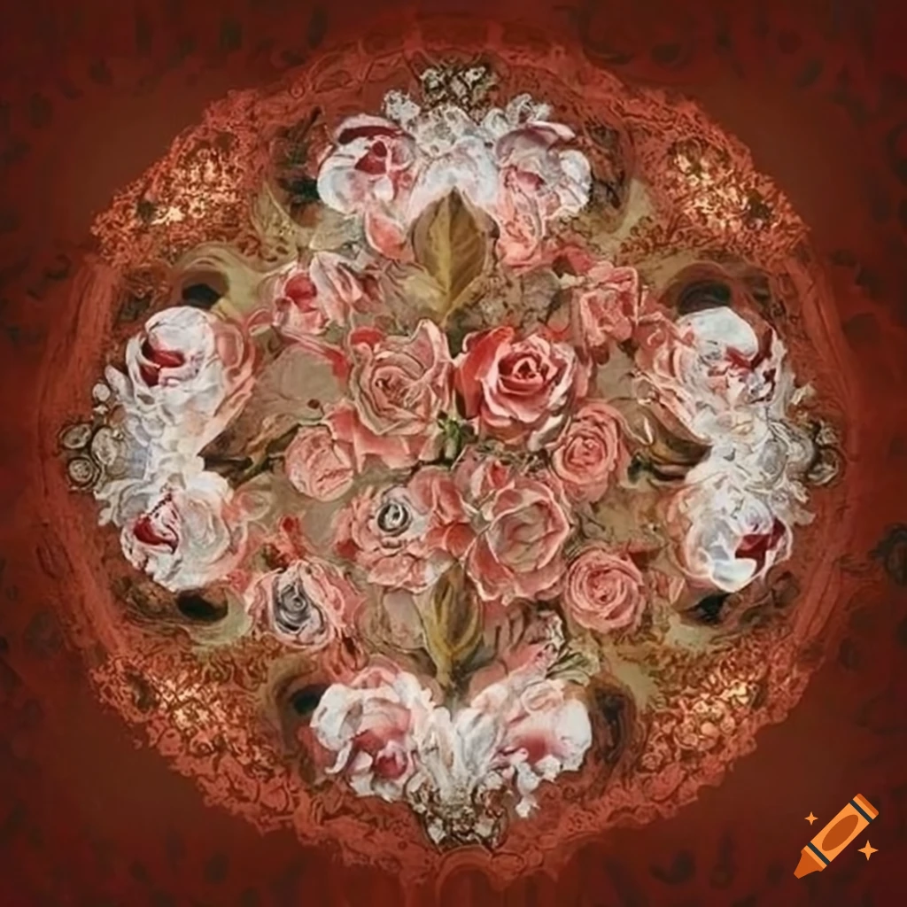 Medieval sandstone archway with roses and Cyrillic signs on Craiyon