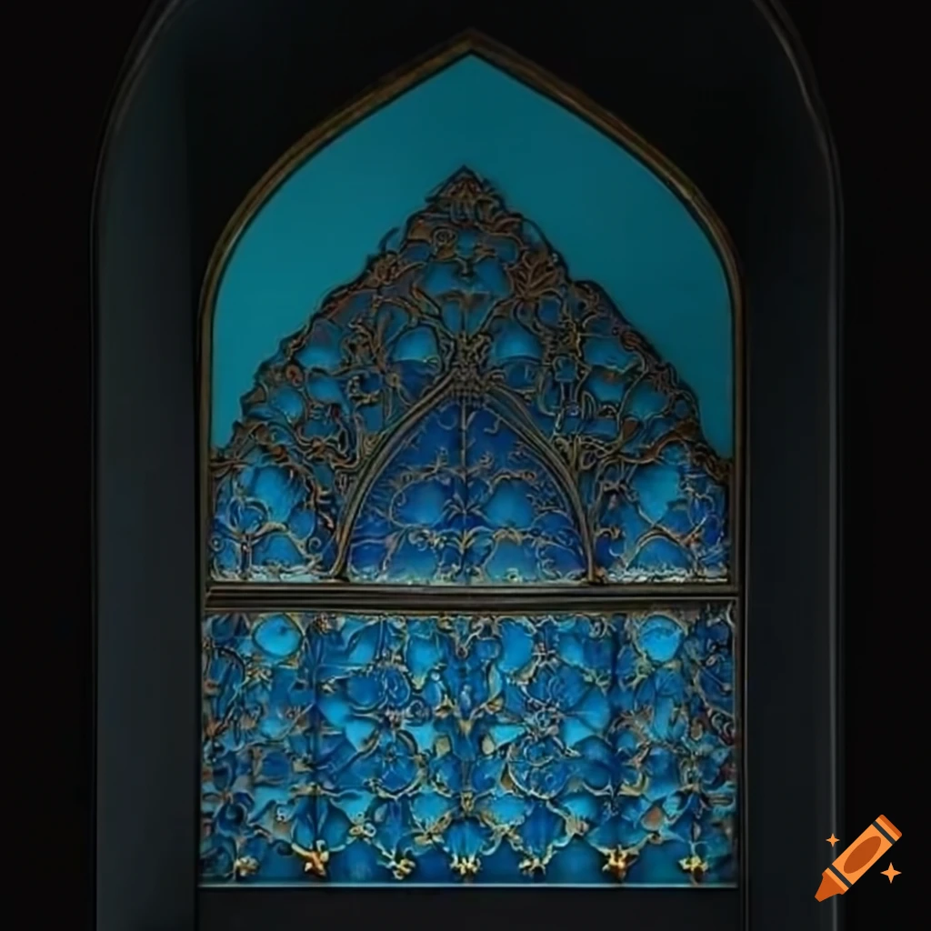 Blue islamic artistic window high-resolution pulpit