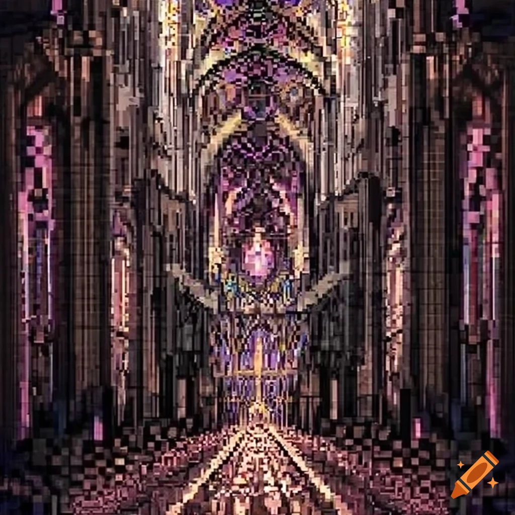 Pixel art of a gothic cathedral on Craiyon
