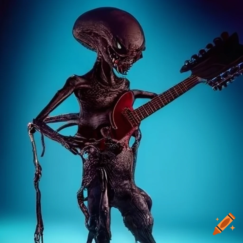 Alien street musician playing music on Craiyon