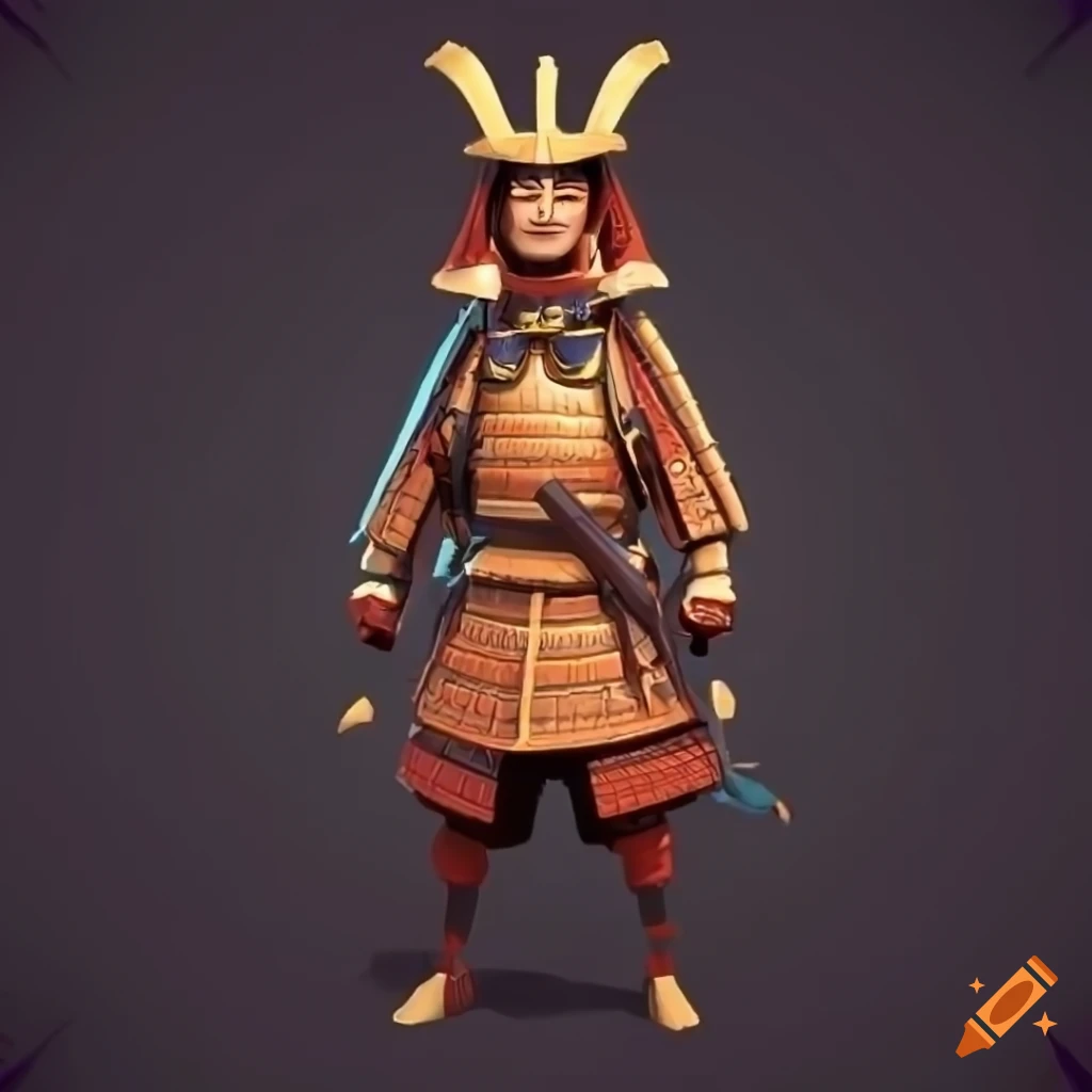 Character sheet of a stylized samurai for a mobile game on Craiyon