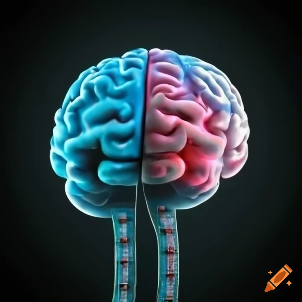 Artistic representation of a human brain with electronic circuit board on Craiyon