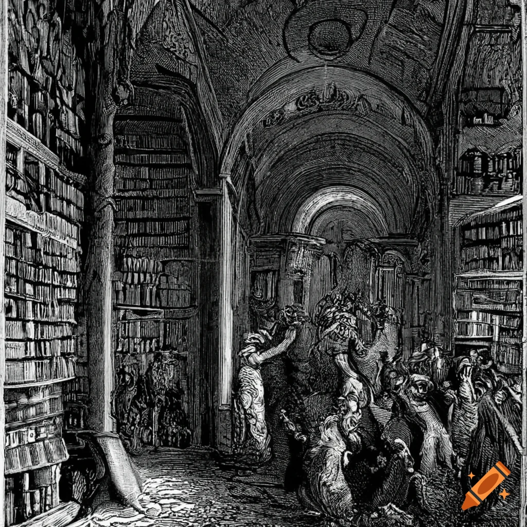 Library art by gustave doré on Craiyon