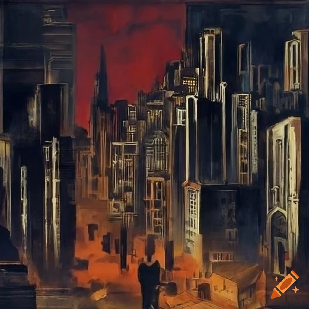 Cityscape inspired by the film metropolis in airbrushed style on Craiyon