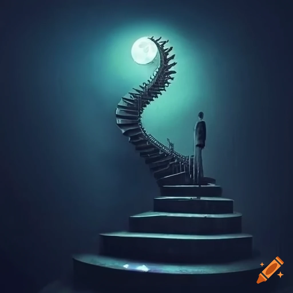 Surrealist stairs leading to the moon on Craiyon