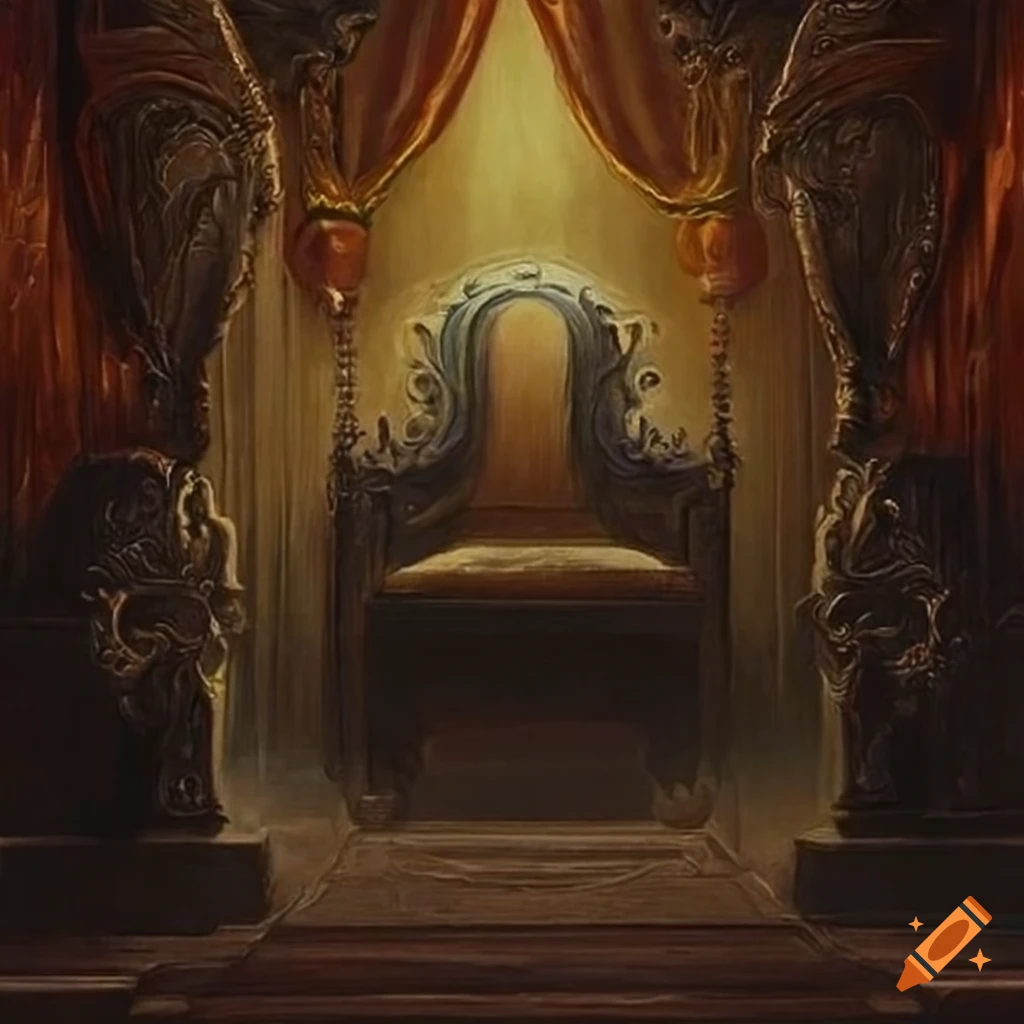 Mysterious oil painting of an empty throne room on Craiyon