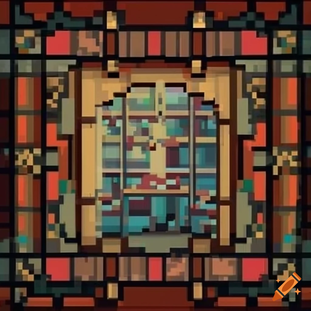 Pixel art of a victorian-style window on Craiyon