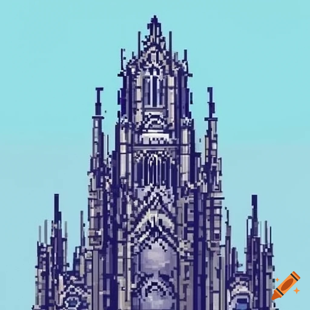 Intricate pixel art of a gothic cathedral on Craiyon