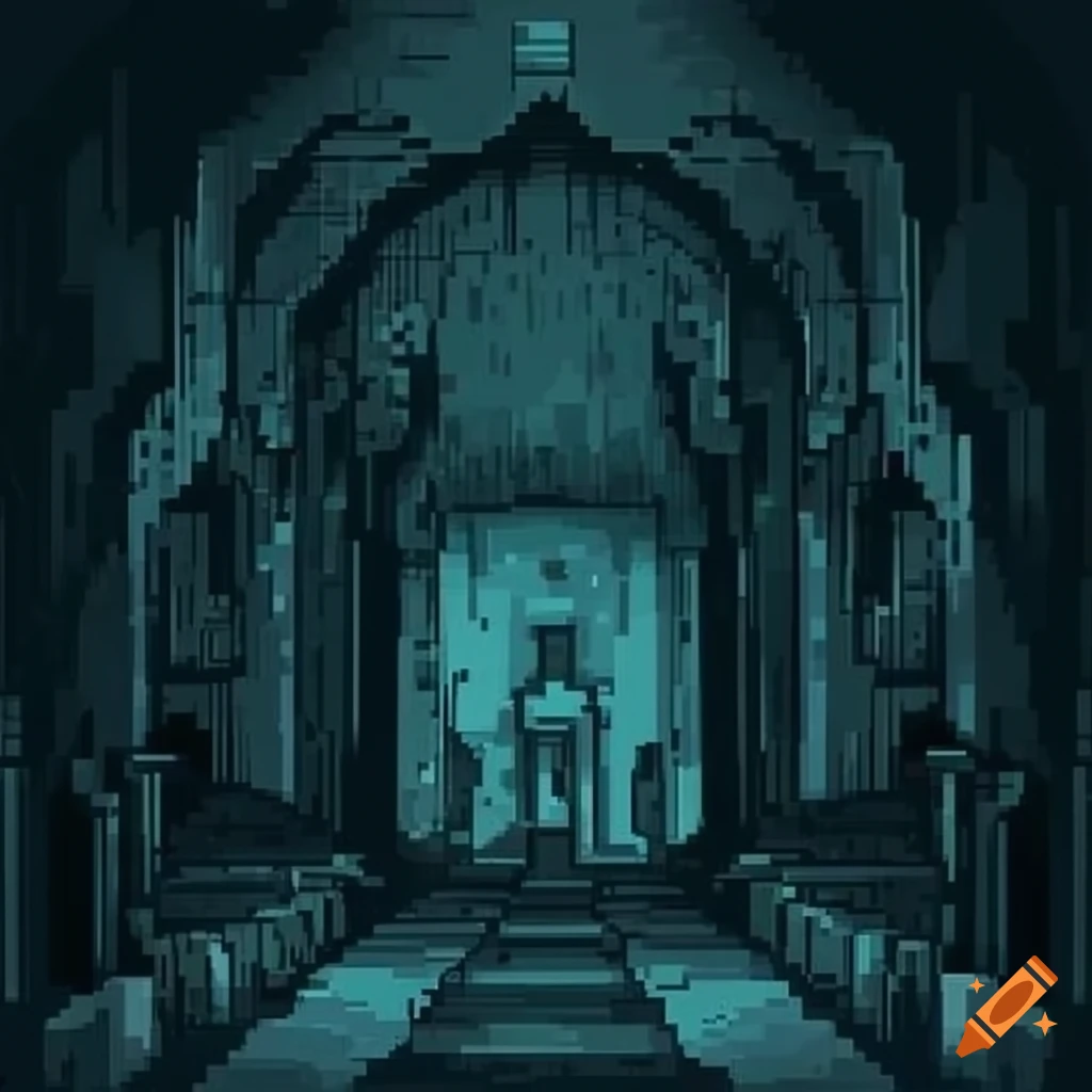 Pixel art of a dark fantasy interior on Craiyon