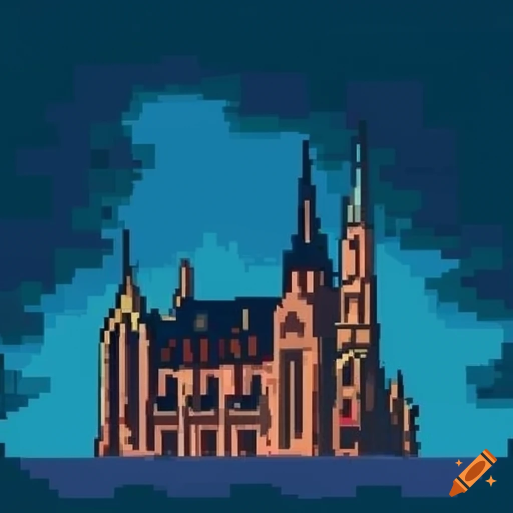 Pixel art of gothic buildings on Craiyon