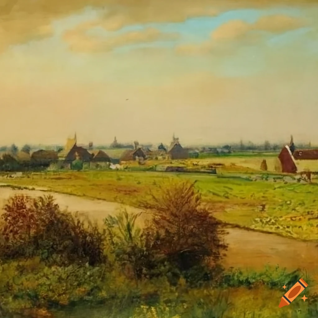 Detailed vintage drawing of a peaceful countryside view on Craiyon