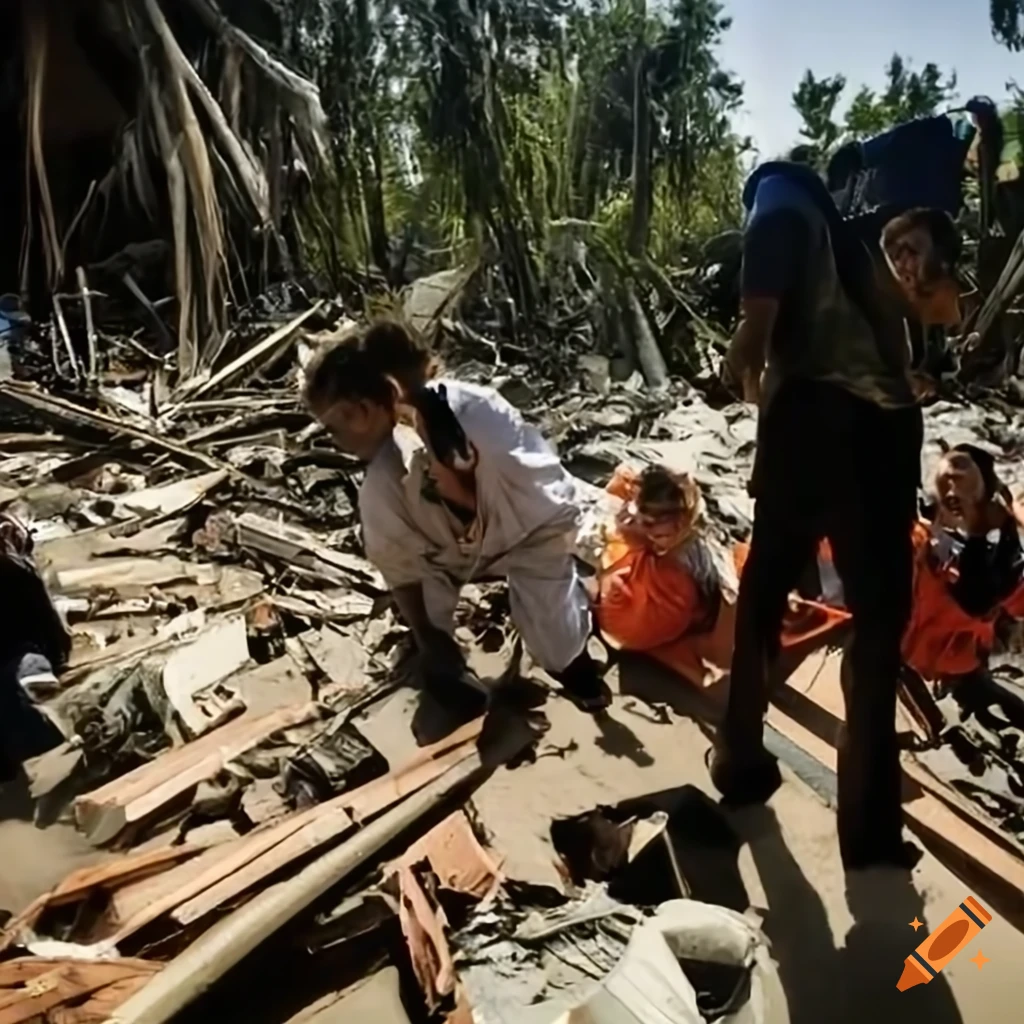 Person coordinating volunteers in a disaster situation on Craiyon