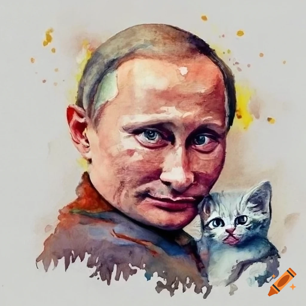 Hyperrealistic pencil drawing of Putin with a cute kitten on Craiyon