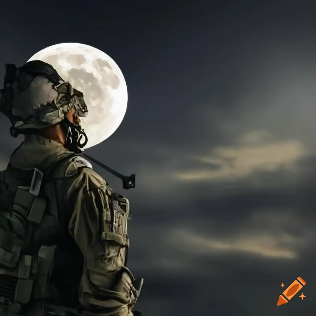 Soldier gazing at the moon on Craiyon