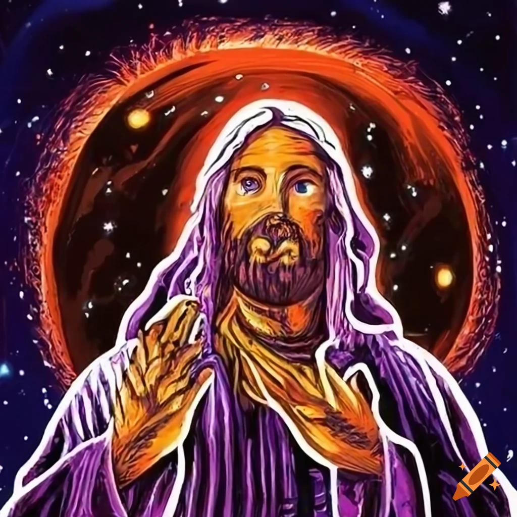 Doodle of Jesus preaching to aliens in space on Craiyon