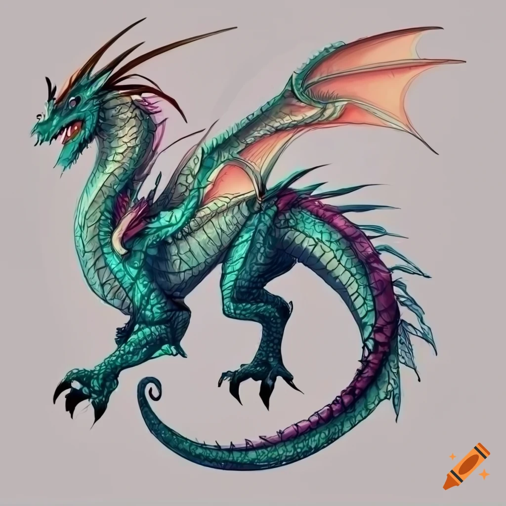 Side view of a detailed dragon illustration
