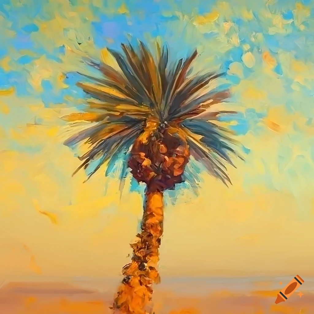 Impressionist painting of a tall moroccan date palm on Craiyon
