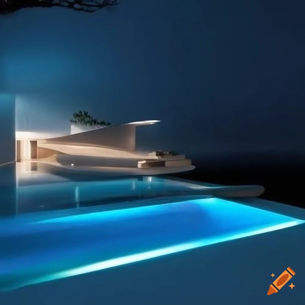 Futuristic white house with pool and garden on Craiyon